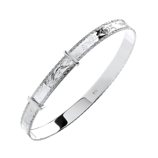 Silver Expandable Diamond-Cut Pattern Bangle – Bijou Jewellery
