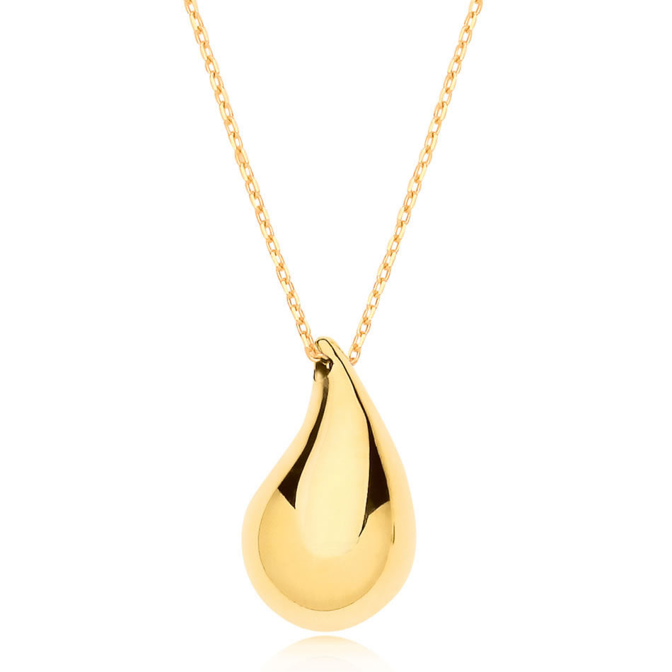9ct Gold Large Puffed Teardrop Necklace – Bijou Jewellery