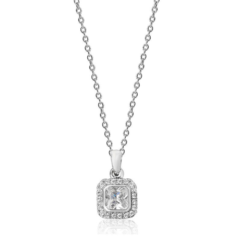 Luminous Silver Square Halo Pendant – Bijou Jewellery